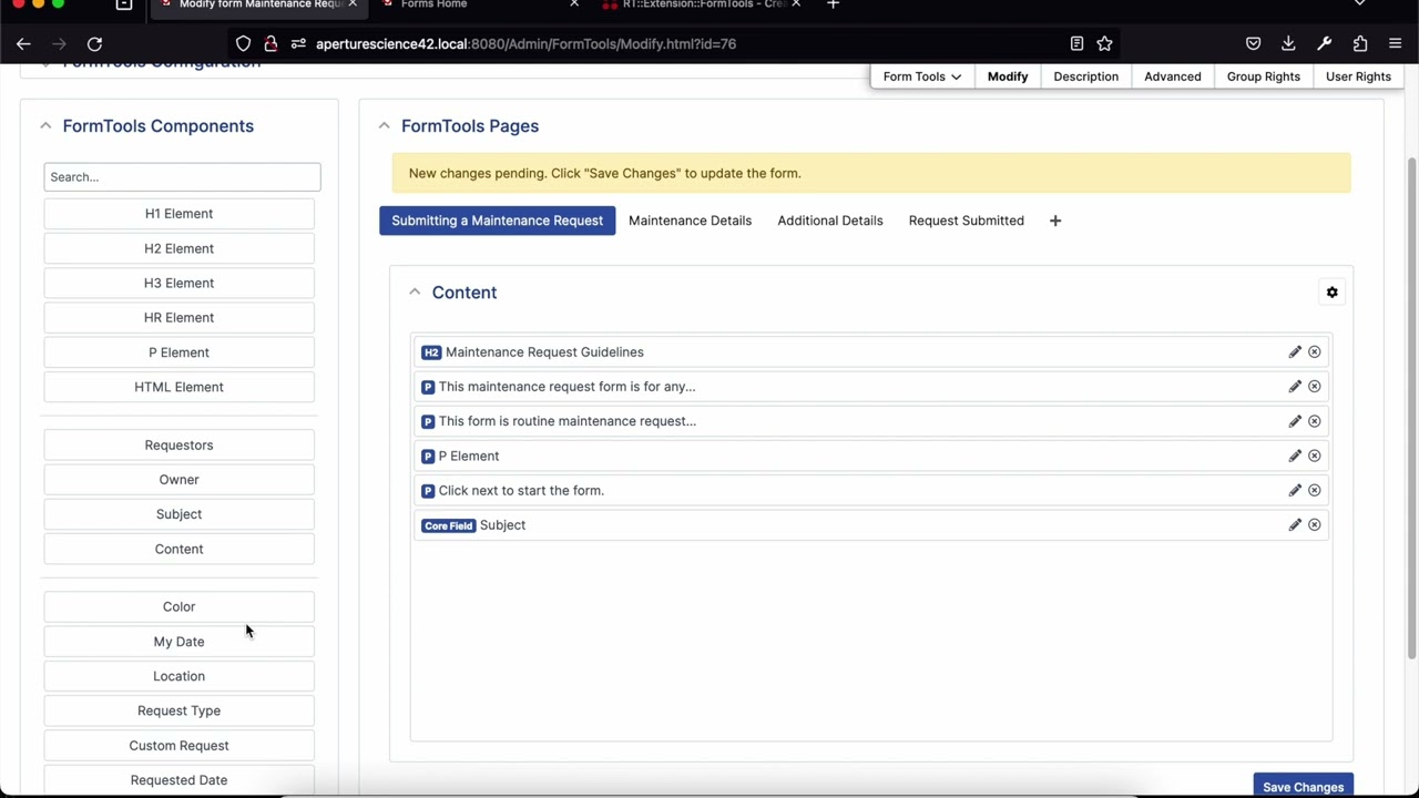 Creating custom forms in Request Tracker with FormTools