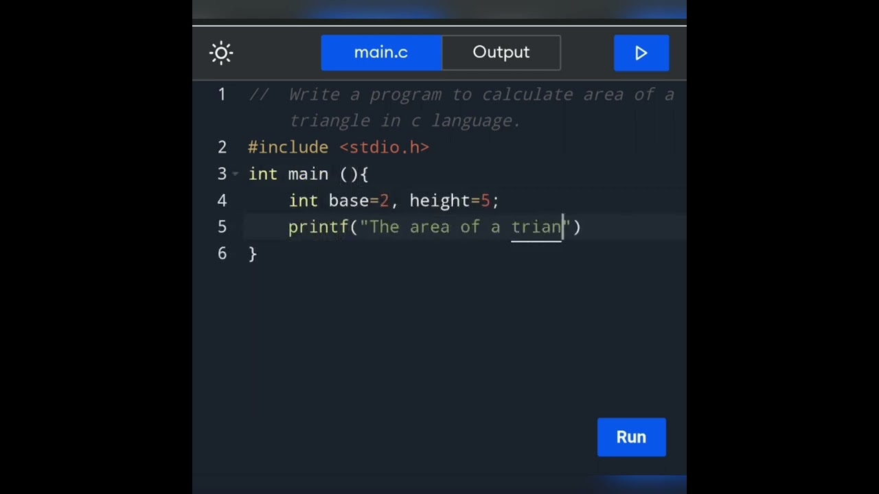 How to write a program to calculate area of a triangle in c language.