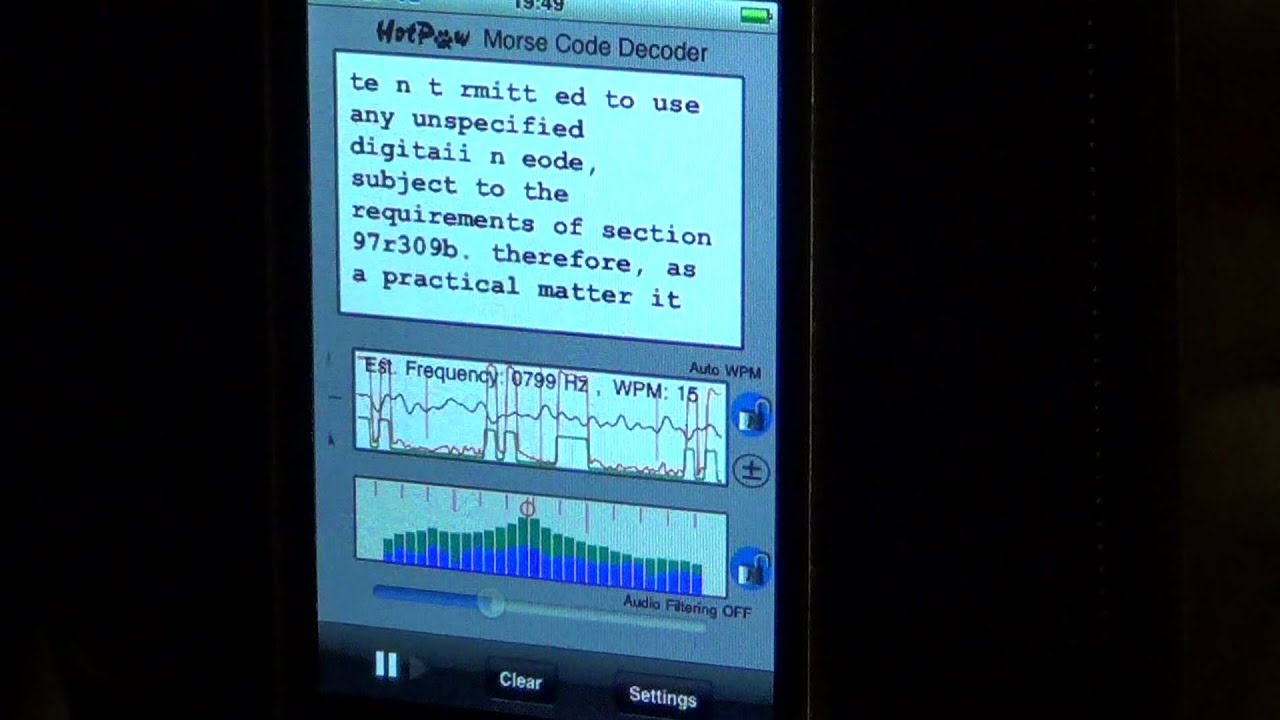 Iphone morse code decoder on W1AW signal