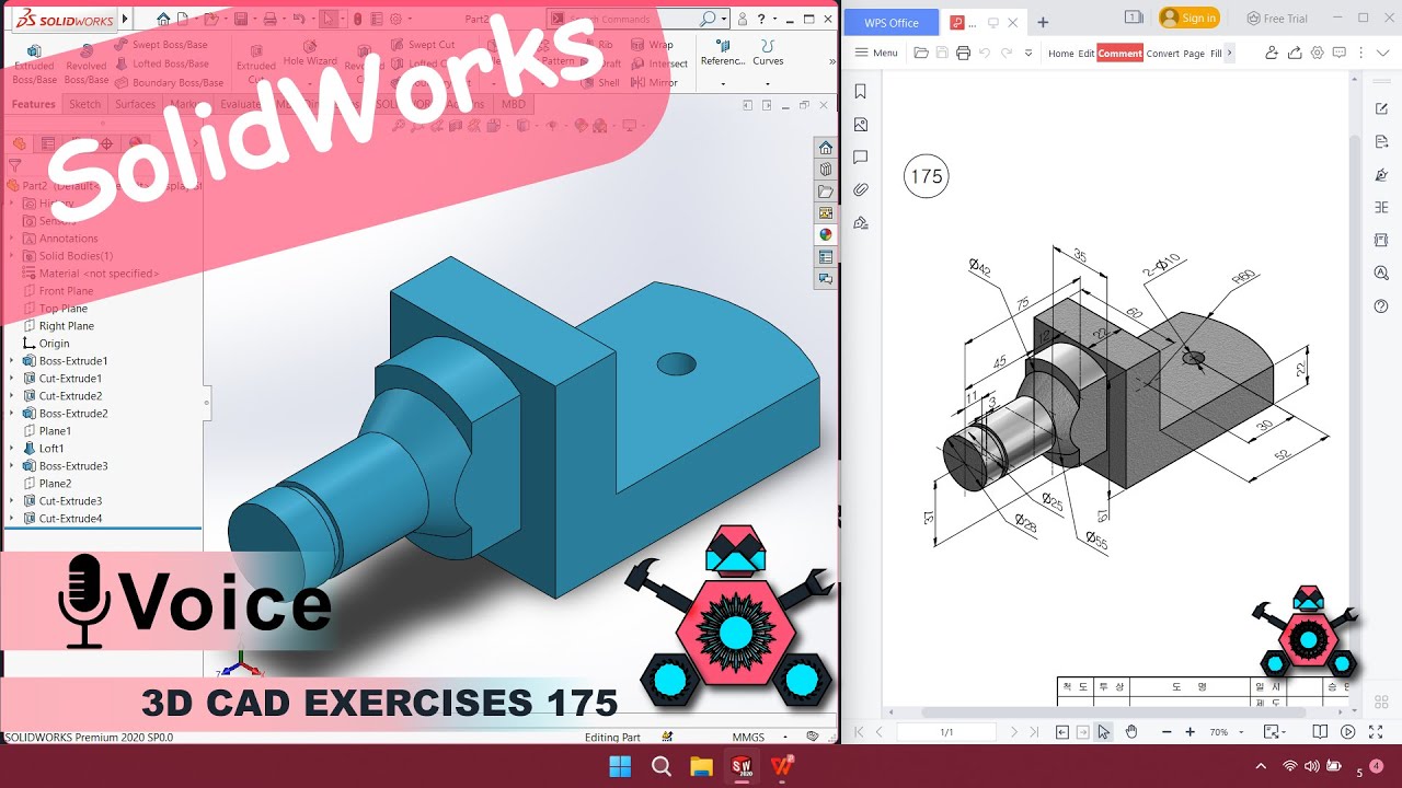 SolidWorks | 3D CAD EXERCISES 175 | StudyCadCam | Solution Tutorial |