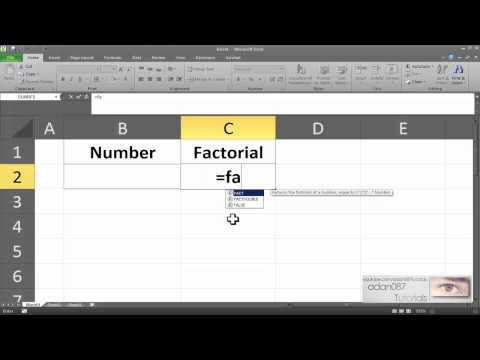 Excel to obtain the factorial of a number