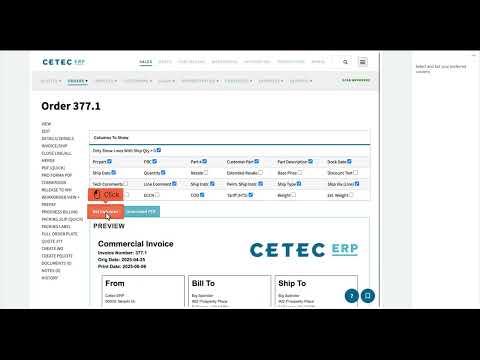 How to Create a Commercial Invoice in Cetec ERP