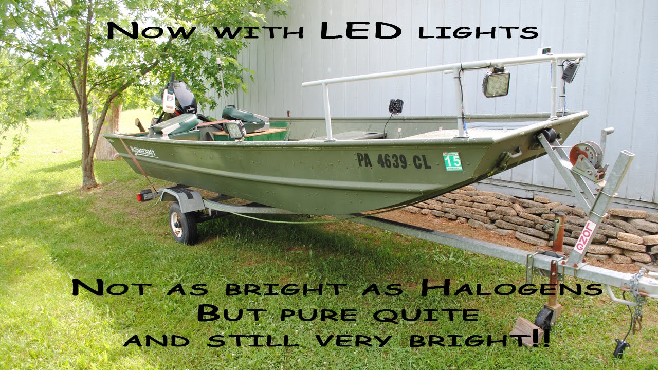 How we built our bowfishing jon boat. We have since switched to LED lights. New vid coming soon