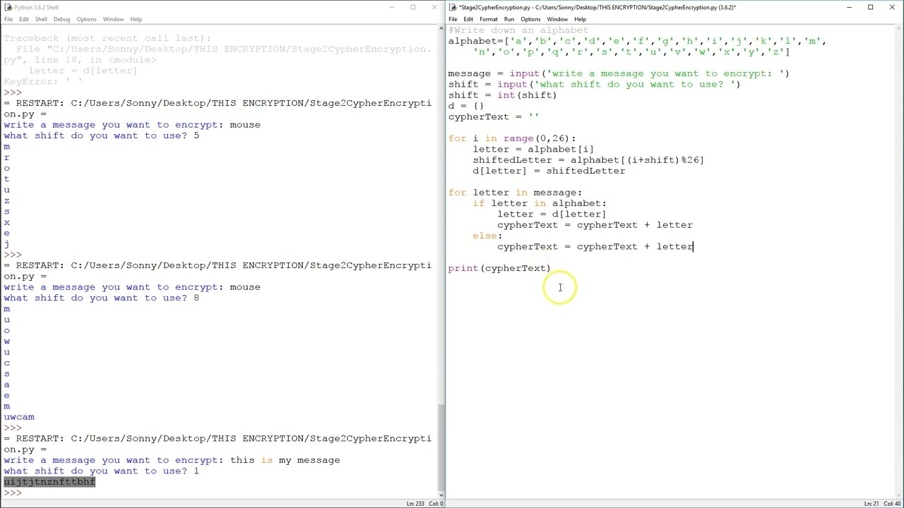 Caesar Cipher Encryption  Using a Shifted Dictionary