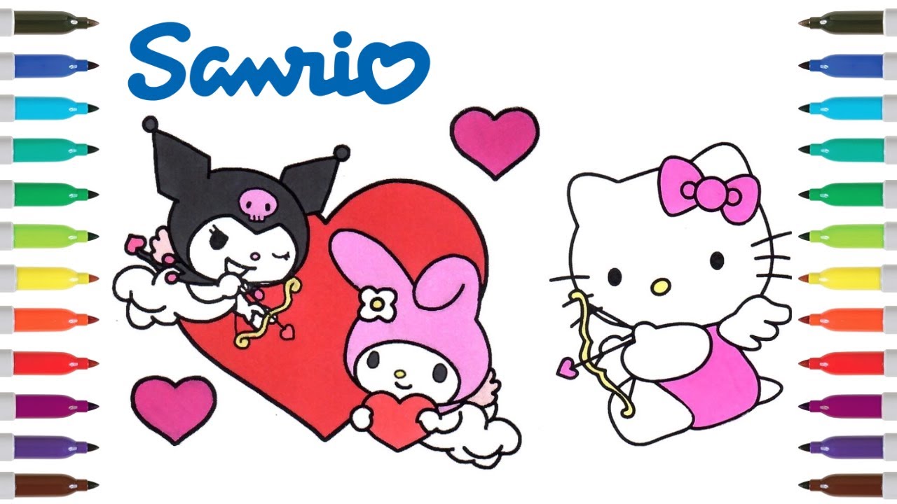 Hello Kitty, My Melody, Kuromi Coloring Pages | Sanrio Coloring Pages | Hello Kitty Valentine's Day