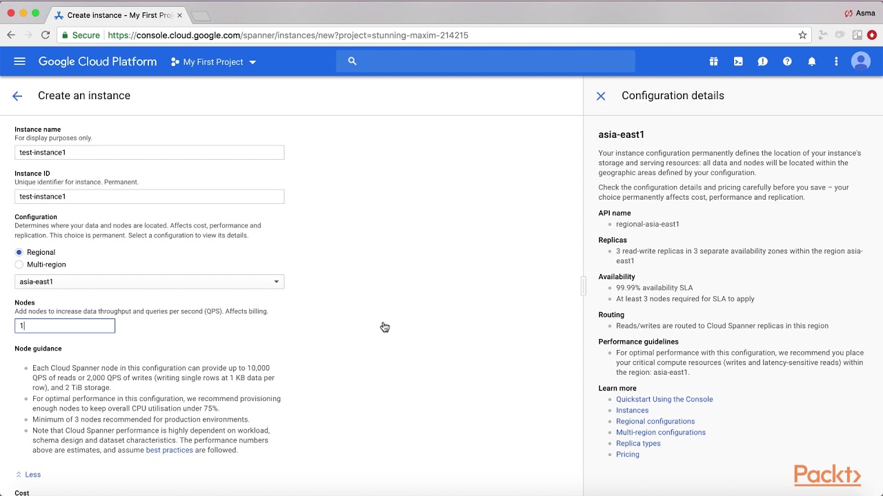 Google Cloud Spanner Essentials : Setting up an instance from Console | packtpub.com