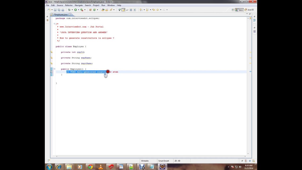 GENERATE CONSTRUCTOR FOR JAVA CLASS IN ECLIPSE