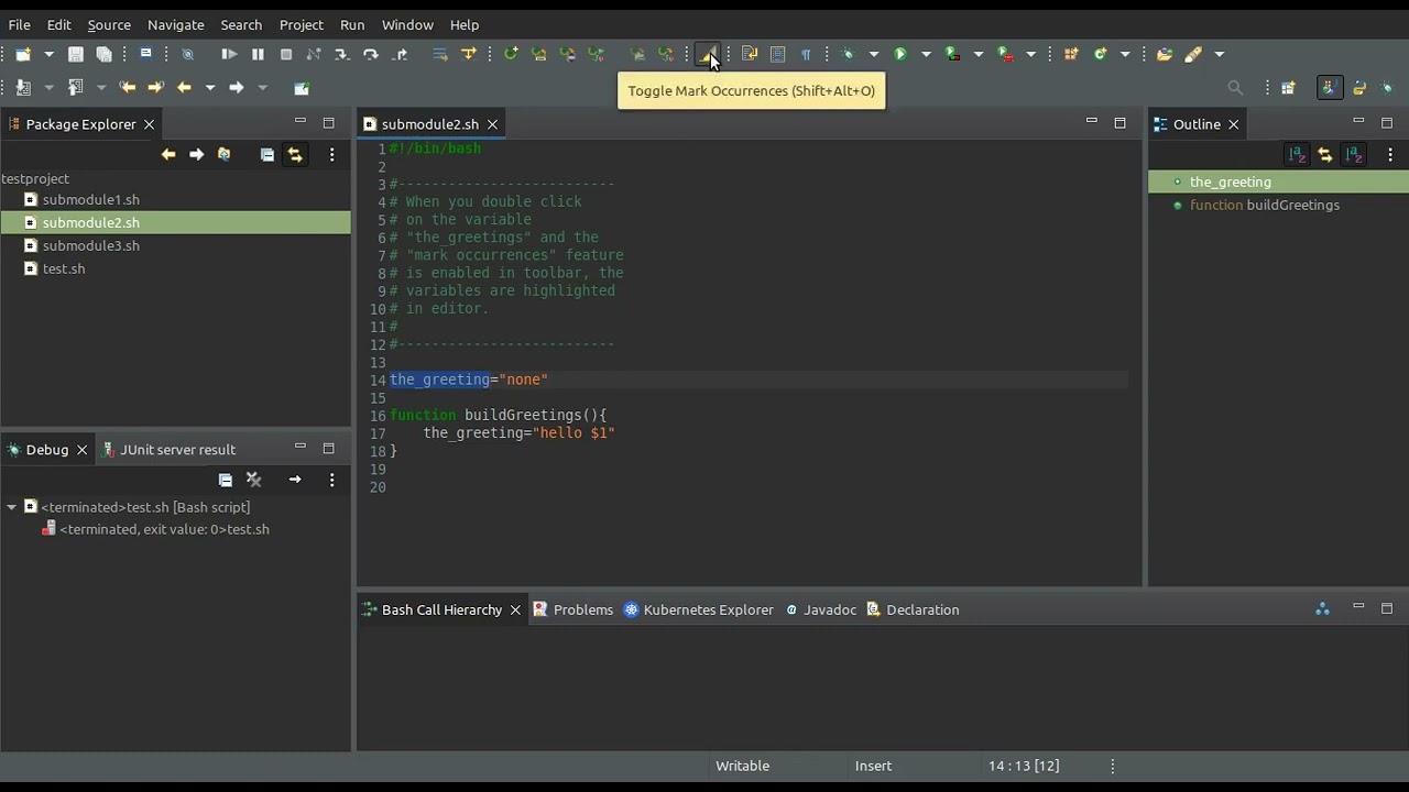 eclipse bash editor plugin mark occurrences