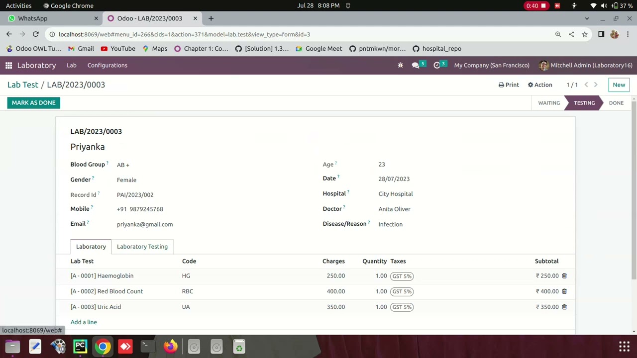 Laboratory Management System Software based on Odoo