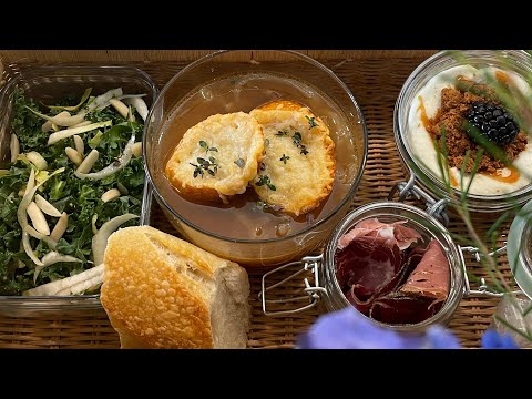 Easy French onion soup and delicious dessert | FRENCH FOUR-COURSE MEAL IN A BASKET | Episode 10