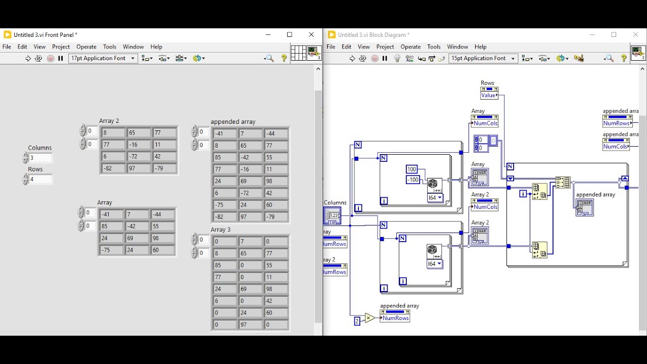 LabVIEW Exercise on Arrays | combine 2D arrays