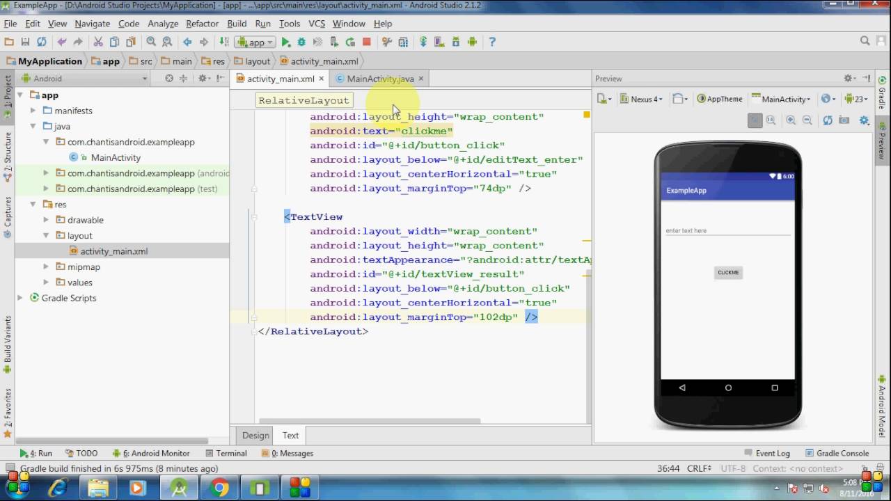 Working with EditText, Button and TextView Example in Android