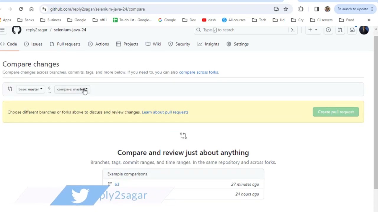 unable to create a pull request in github   FIXED   create pull request button not visible