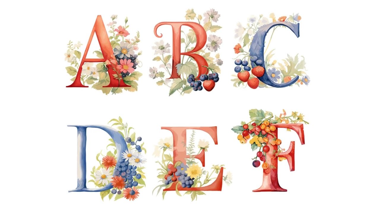 Summer Berries Alphabet | Educational Classroom | Swedish Folk Art | Nordic Clipart | Carl Larsson