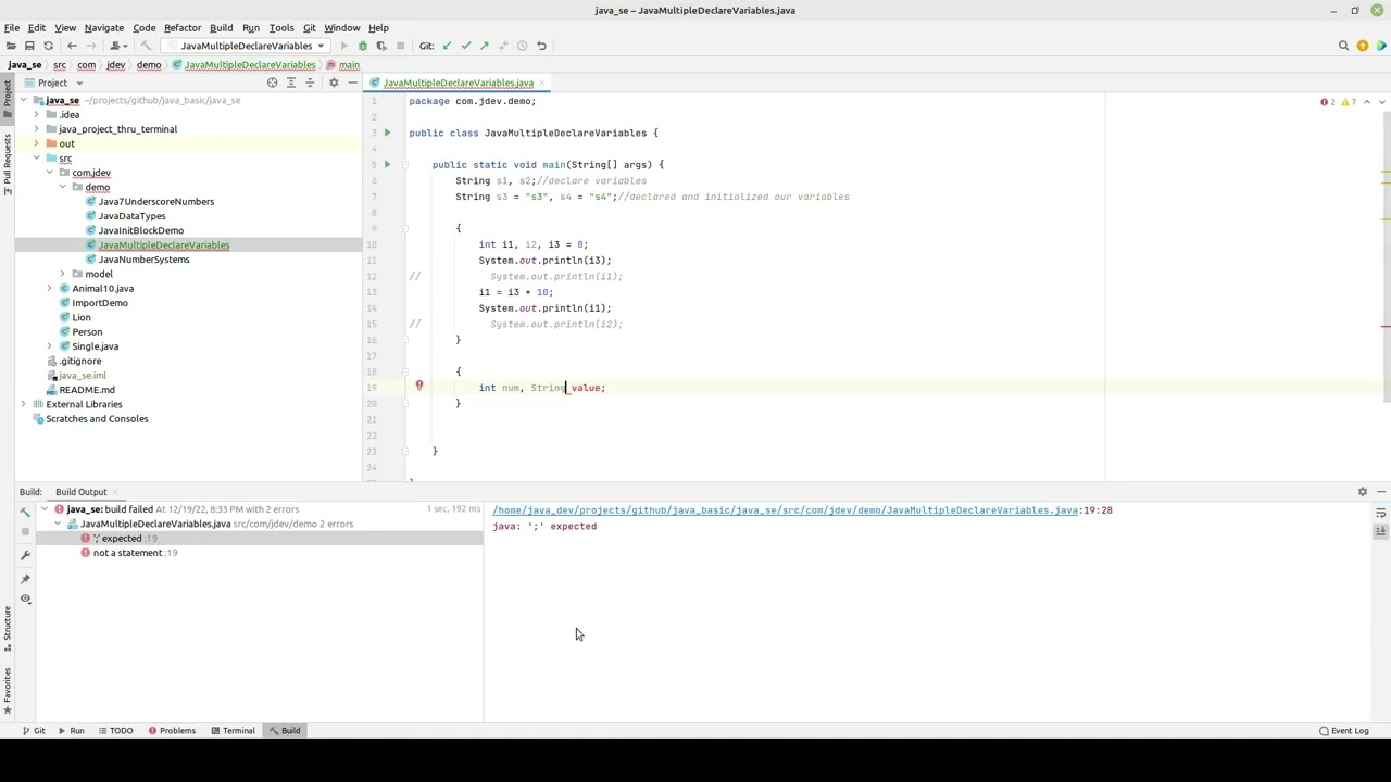 How to declare in java multiple variables? L10
