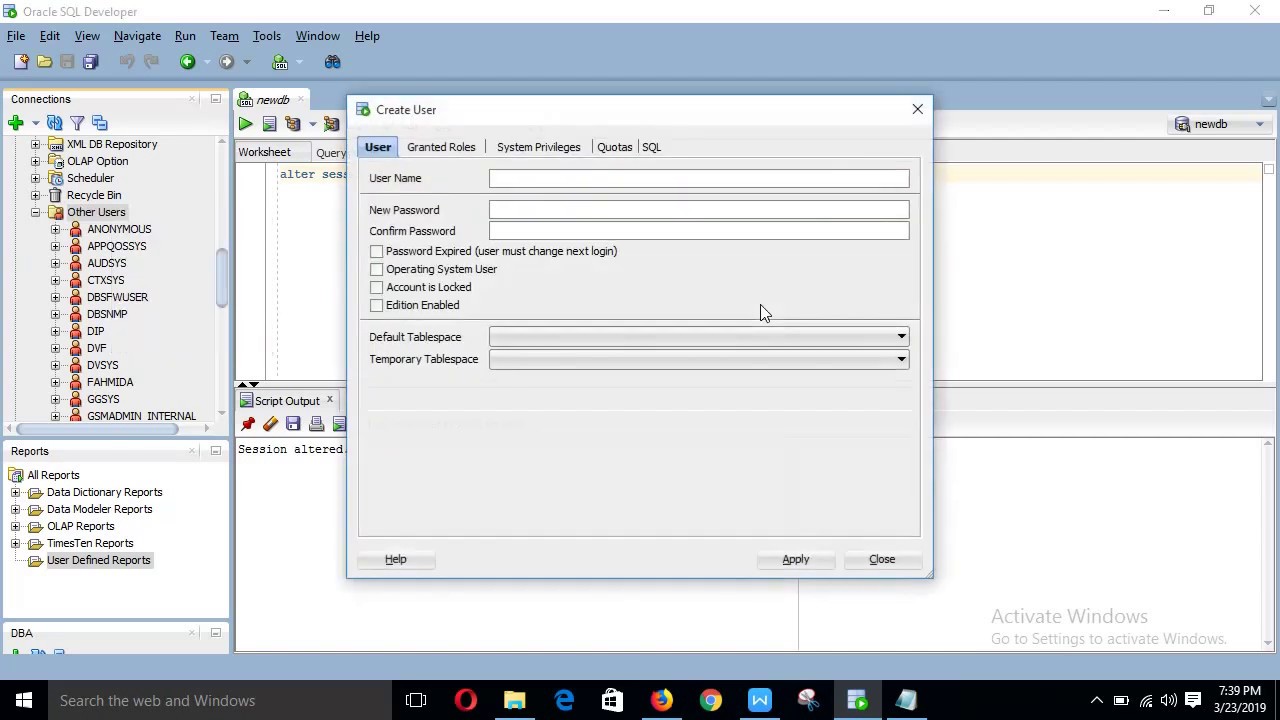 create user on Oracle 12c from SQL Developer