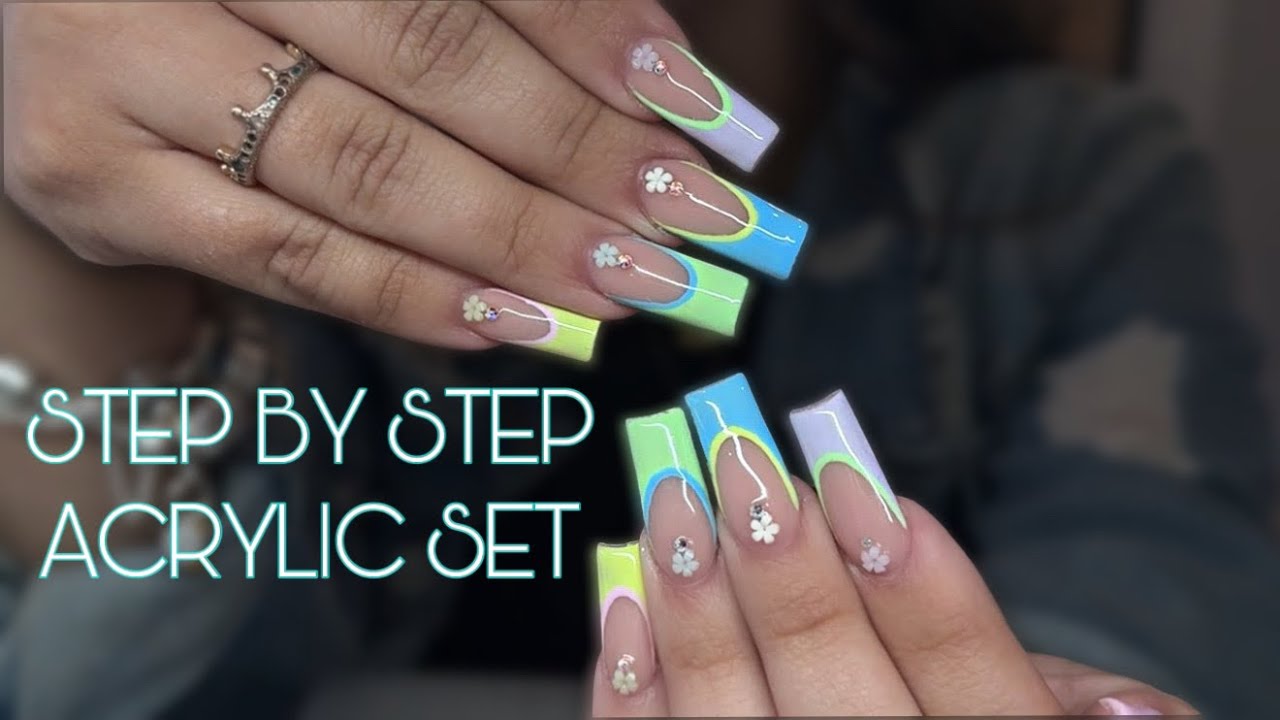How to: Full Acrylic Application for Beginners | Pastel Spring Nail Art Design