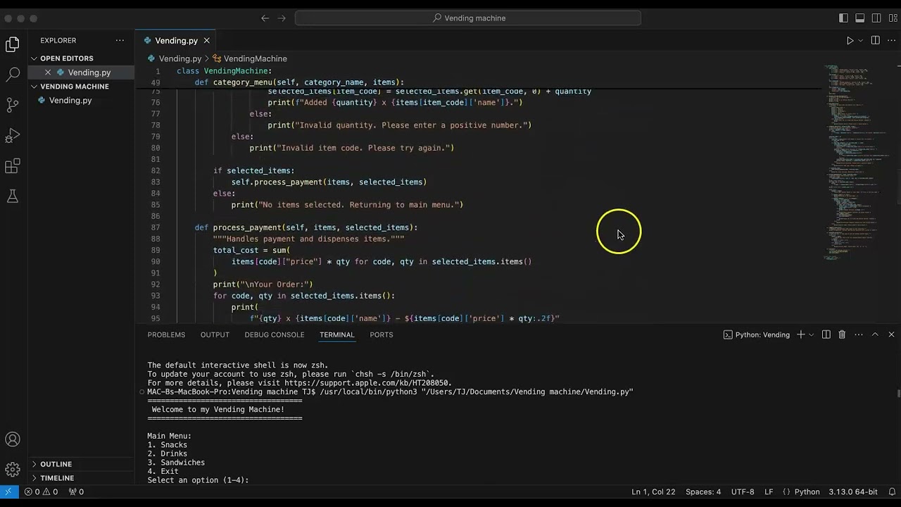 Vending machine on python