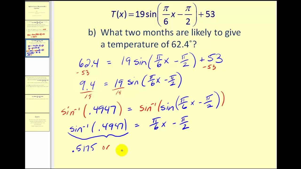 Solving Applications Problems Using Trigonometric Equations