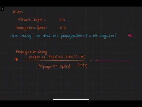 Finding the propagation delay given the network length and propagation speed.