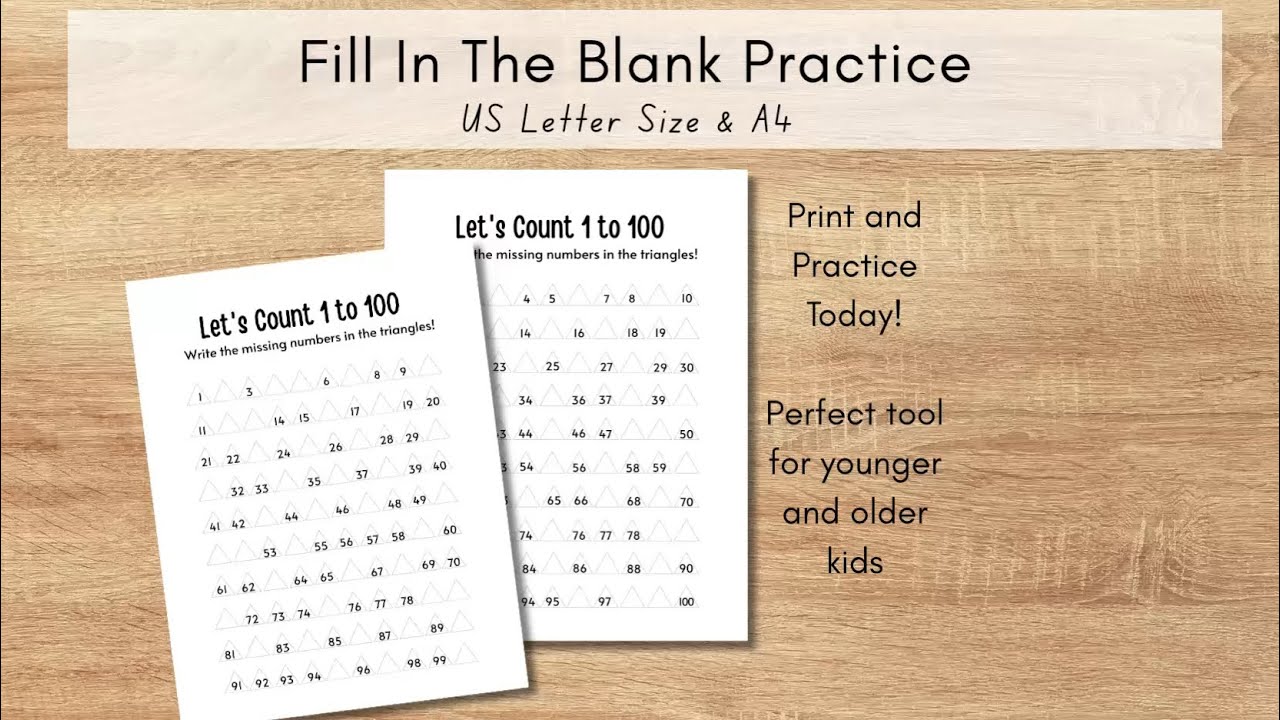 Counting 1–100 Numbers Worksheet Printable | Fill in the Activity | Classroom, Homeschool, Study 