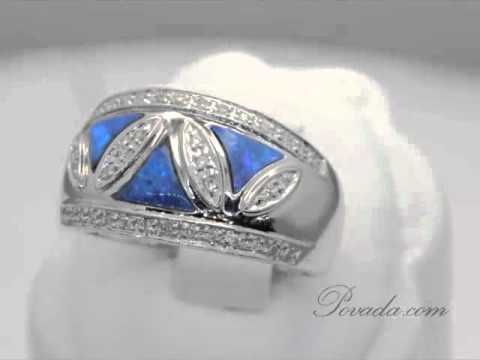 Inlay Opal and Diamond Gemstone Ring in White Gold [S20113]