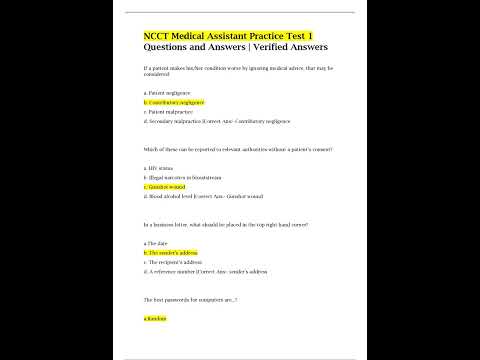 NCCT Medical Assistant Practice Test 1 Questions and Answers Verified Answers