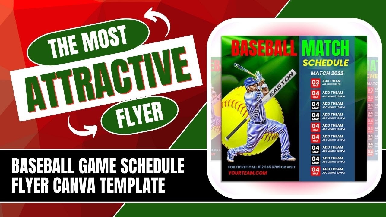 Baseball Game Schedule Flyer, Canva Template.