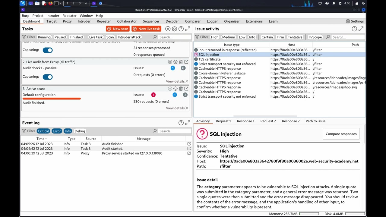 Testing for SQL injection vulnerabilities with Burp Suite