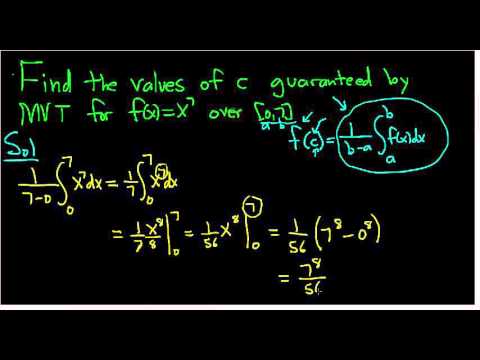 Find c guaranteed by the Mean Value Theorem for f(x) = x^7 over [0, 7]