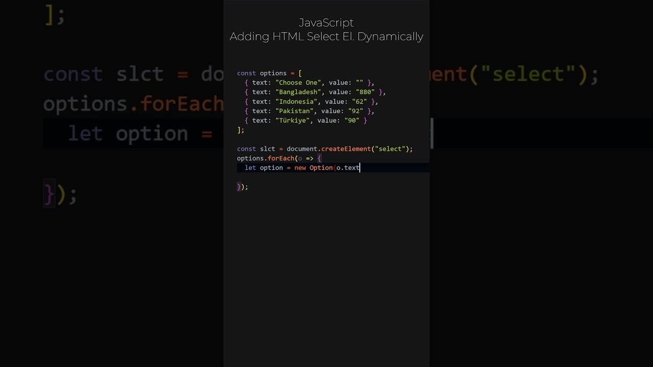 JavaScript · Adding HTML Select Element Dynamically