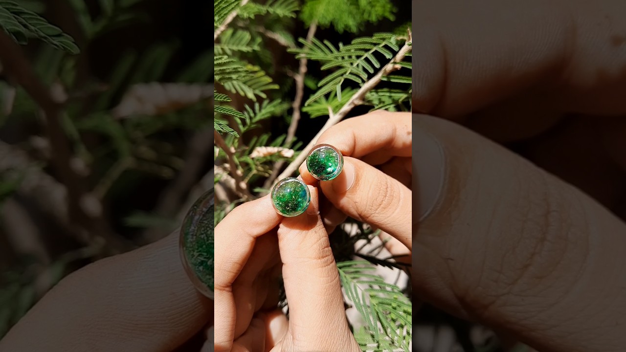 🌿 Resin Stud Earrings 🌿 Elegant Handmade Green Crystal Look Jewelry 🌿