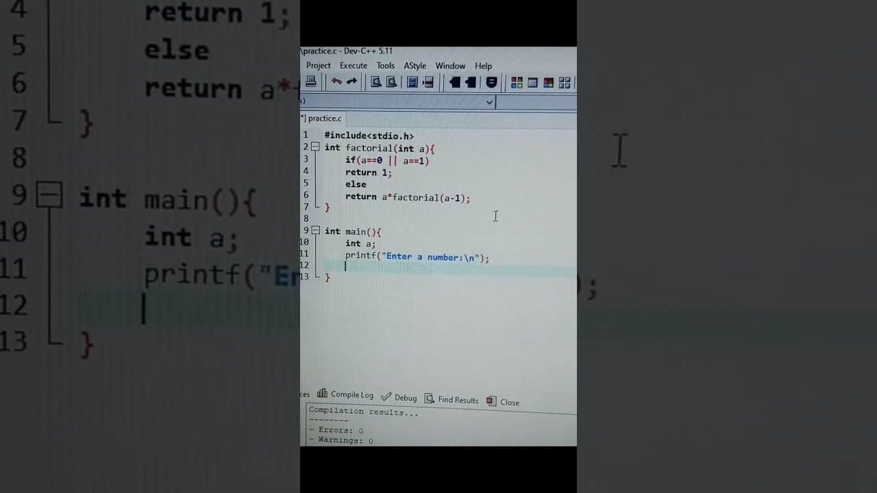 C program to find the factorial of a given number using recursive function. #shorts#C