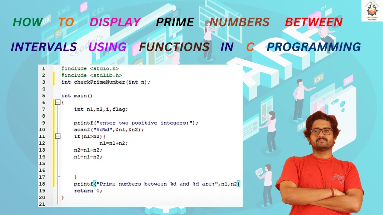 How to display Prime numbers between intervals using functions in C programming
