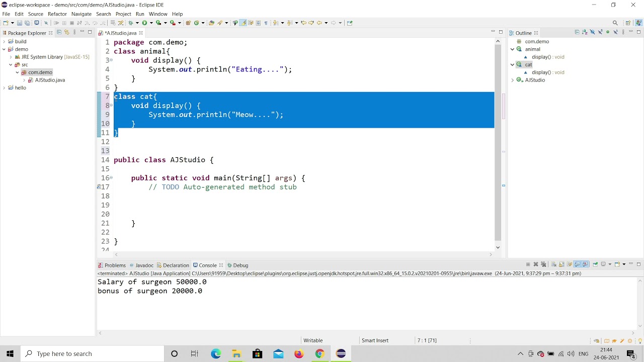 Java Multilevel Inheritance Program explained | Eclipse
