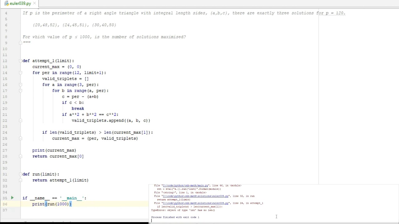 Euler and Python! Ep 039 - Integer right triangles