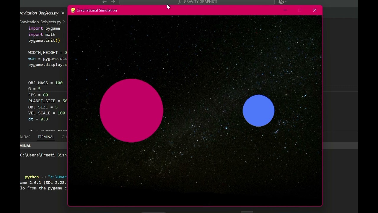 Gravity Simulation Demo | Pygame Python
