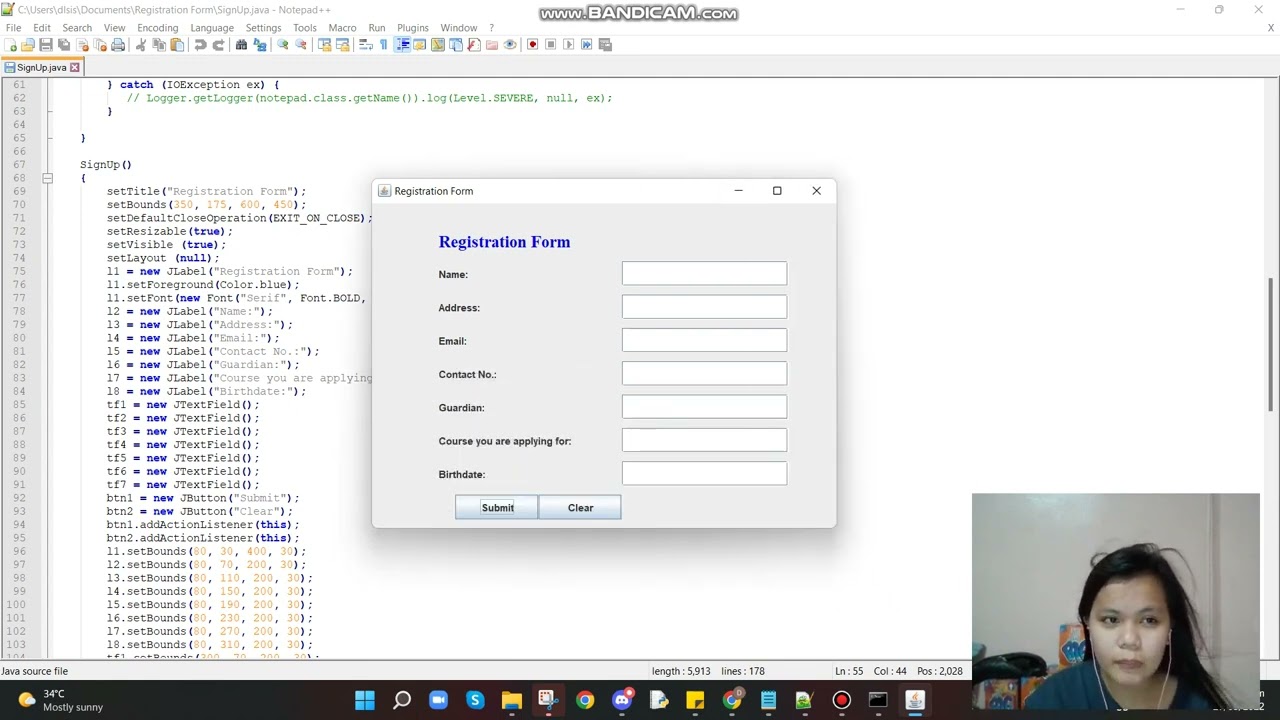 Application Form using Java Swing with FileWriter