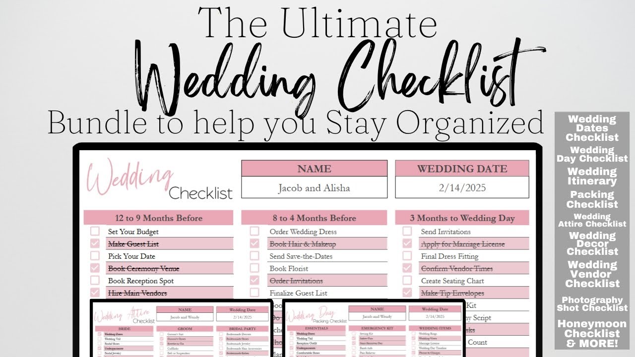Ultimate Wedding Checklist Template for Planning your Wedding Day, Itinerary, Vendors, Song List Etc