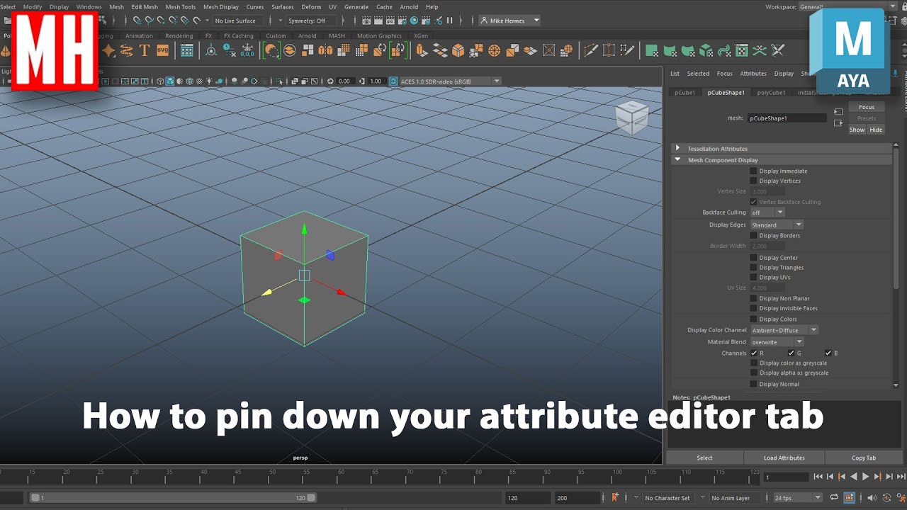 Maya 2023 tutorial : How to pin down the Attrbute Editor tab