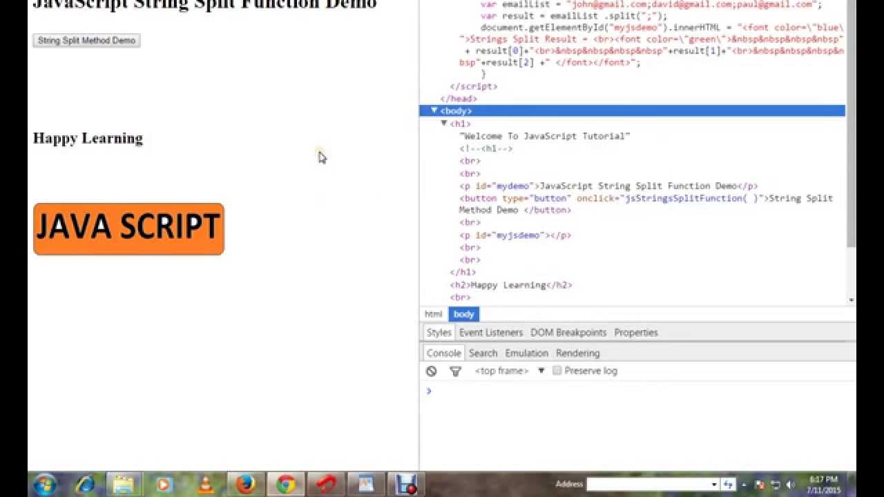 STRINGS SPLIT METHOD IN JAVASCRIPT DEMO