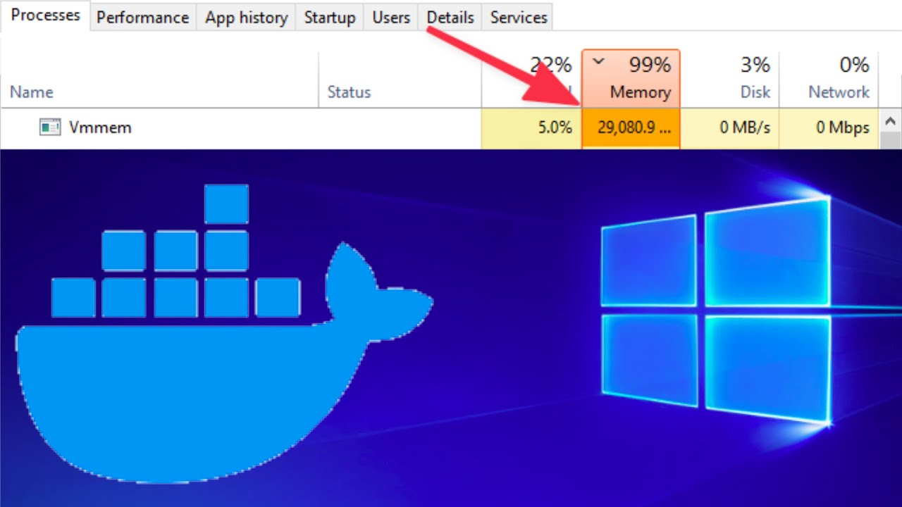 Docker Vmmem Process Takes too much memory on windows 10 - FIX