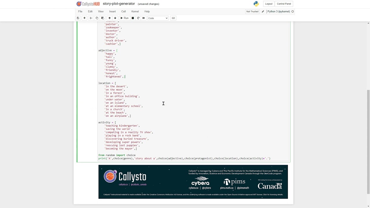 Story Plot Generator in Python (Callysto)