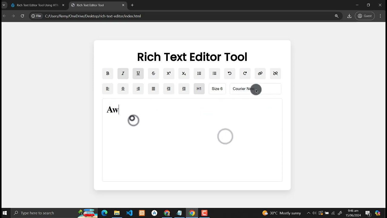 Rich Text Editor Tool Using HTML, CSS and JavaScript with Source Code