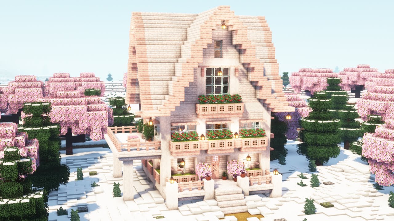 [Minecraft] How to Build a Pale Oak and Cherry Winter Cottage ...
