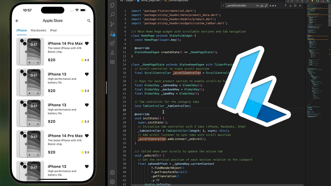 Flutter Animated Sticky Header with Auto Scroll Tabs | Complex UI Animation Tutorial