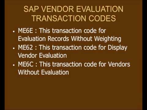 SAP Vendor Evaluation Transaction Codes