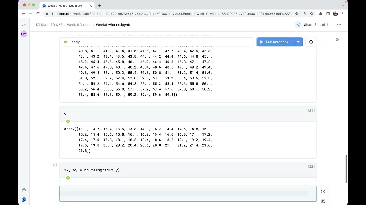 A grid of points using NumPy