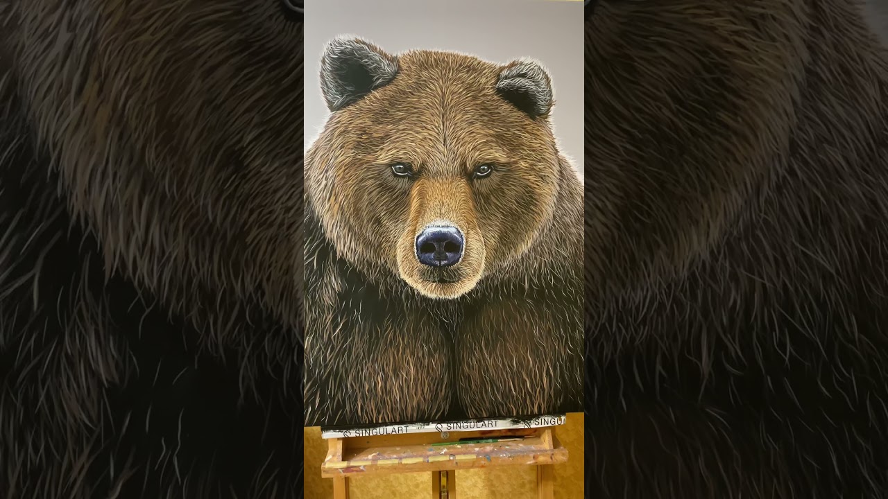 Brown Bear Grizzly 🐻- original oil painting on canvas ; photorealism, hyperrealism; high detailed