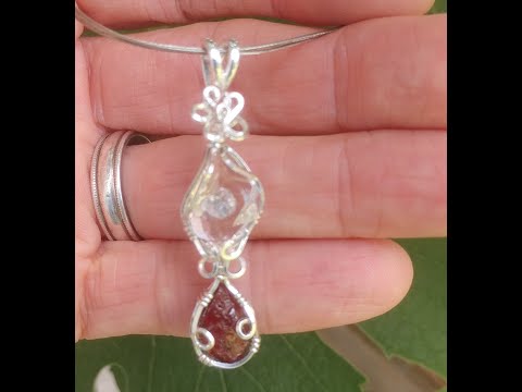 SOLD Herkimer "Diamond" Quartz Crystal + Garnet Sterling Silver Wire Wrapped Handmade Pendant